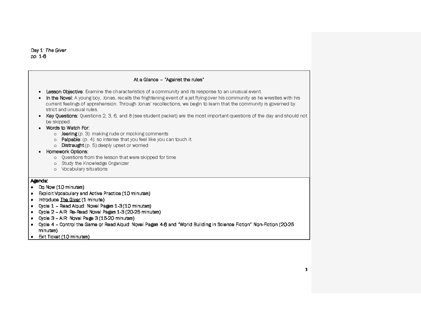 1- The Giver Lesson Plan_ pages 1-6 | Teach Like a Champion