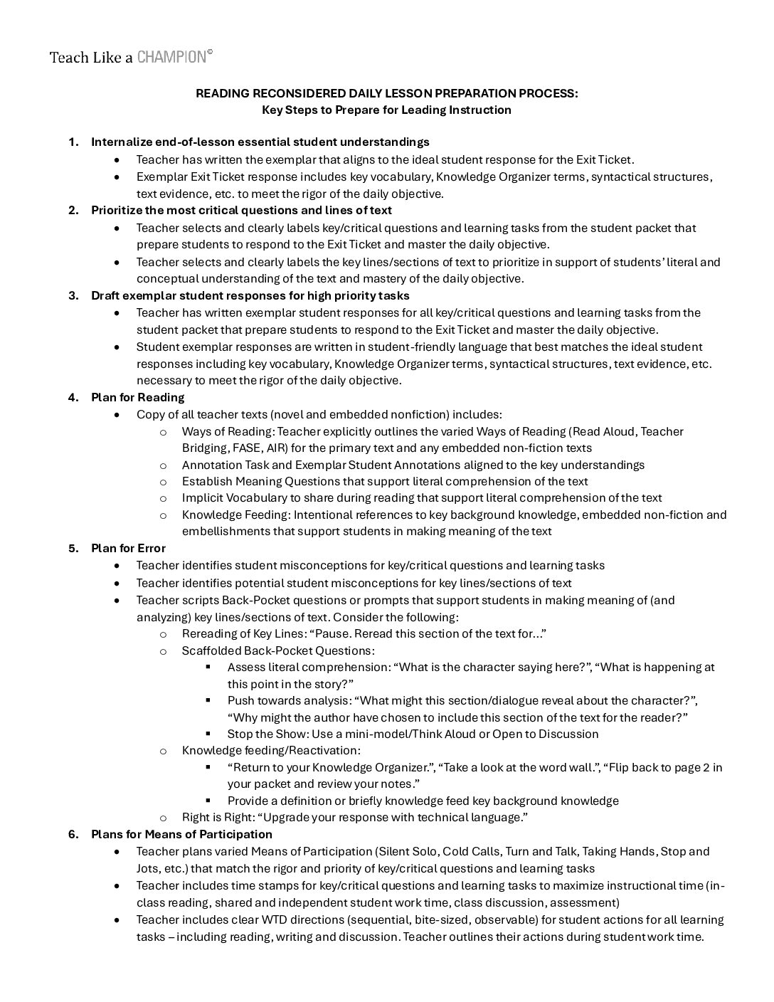 Daily Lesson Prep Process for Teachers (002) | Teach Like a Champion