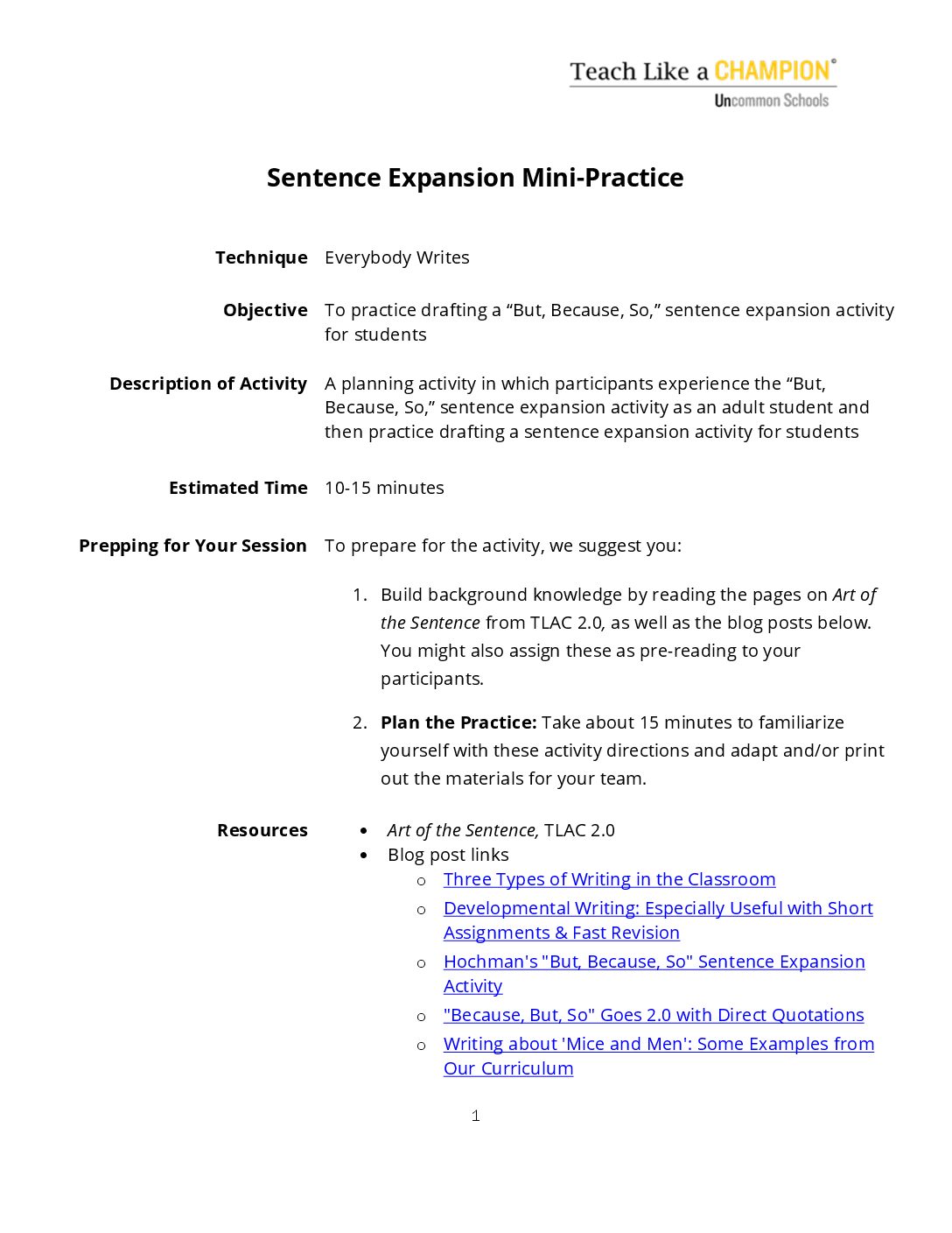 Sentence-Expansion-Mini-Practice | Teach Like a Champion