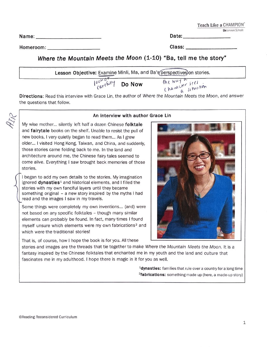 Where the Mountain Meets the Moon_Student Packet Preparation | Teach ...