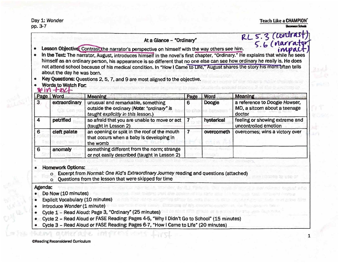 Wonder_Lesson 1_LP Preparation | Teach Like a Champion