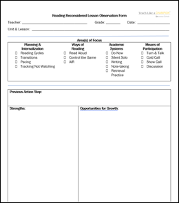 Reading Reconsidered Lesson Observation Form | Teach Like a Champion